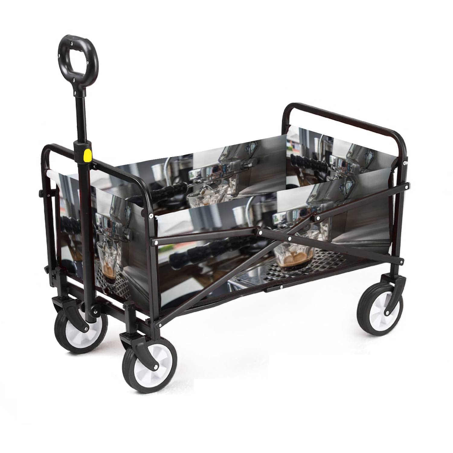 Collapsible Wagon Cart Coffee Cup of a Delicious Cappucino Latte Flat White with Latte Art Foldable Utility Wagon Large Capacity Garden Cart with Push Bar for Beach Camp Outdoor Shopping