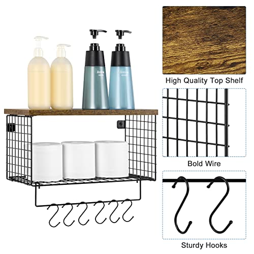 OYEAL Bathroom Towel Rack with Tower Bars, Towel Holder Wall Mounted Farmhouse Bathroom Shelf for Bathroom, Bedroom, Living Room, Laundry Room,6 Hooks