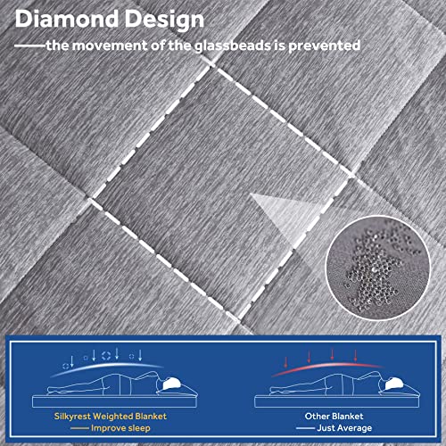 Silkyrest Cooling Weighted Blanket for Adults 15lbs 60" x 80" Queen Size Double-Sided Heavy Blanket for Sleeping Breathable Microfiber Material with Glass Beads for Summer, Gifts for Men Women, Grey