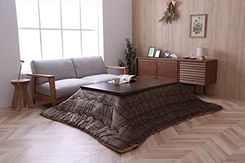 BJDesign Washable Kotatsu Futon Casual Checkered Design, 100% Polyester Fabric Material, Home and Living, Japanese Kotatsu Blanket (Brown, Rectangle (75 x 95 Inches))