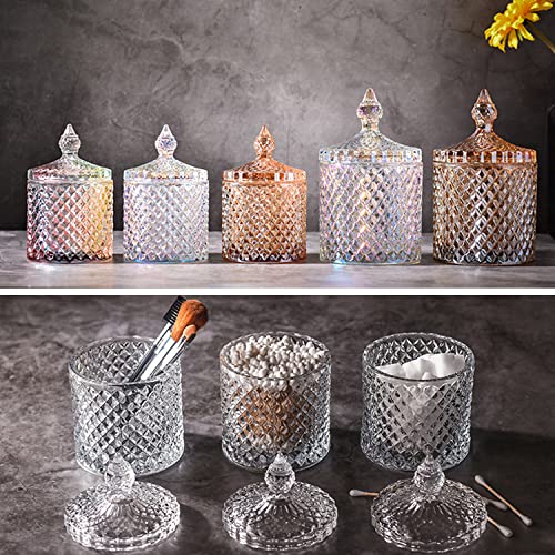 R FLORY 10+24 oz Glass Jars Set of 2 Bathroom Canisters Storage Organizer Cute Qtip Holder Vanity Canister with Lid Cotton Swabs Storage (Amber)