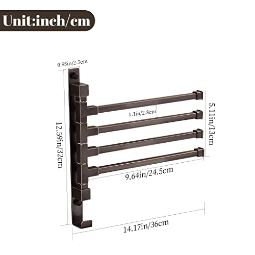 WOLIBEER Swivel Towel Rack, Bronze Towel Bar 4 Arm Wall Mount Oil Rubbed Towel Holder with Rustic Hooks Swing Out Towel Hanger Stainless Steel Bathroom Accessories