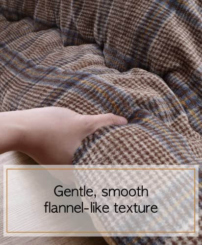 BJDesign Washable Kotatsu Futon Casual Checkered Design, 100% Polyester Fabric Material, Home and Living, Japanese Kotatsu Blanket (Brown, Rectangle (75 x 95 Inches))