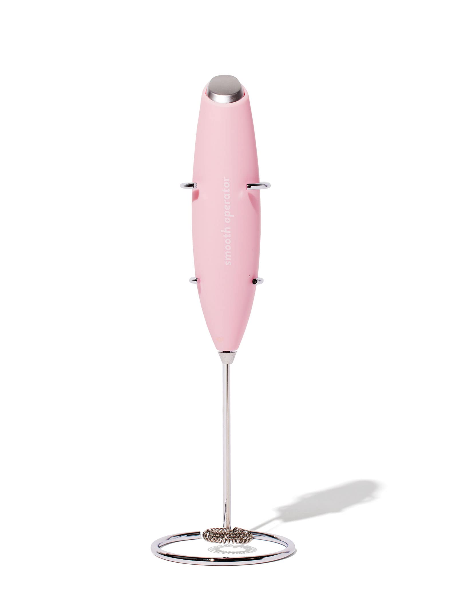 Smooth Operator Pink Handheld Electric Whisk, Milk Frother, Foam Maker for Protein, Coffee & More - Stainless Steel Stand Included