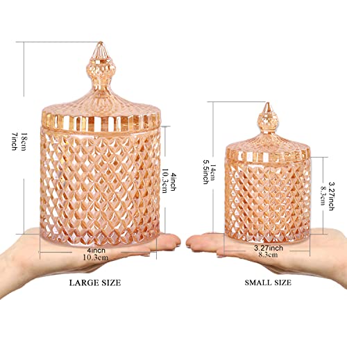 R FLORY 10+24 oz Glass Jars Set of 2 Bathroom Canisters Storage Organizer Cute Qtip Holder Vanity Canister with Lid Cotton Swabs Storage (Amber)