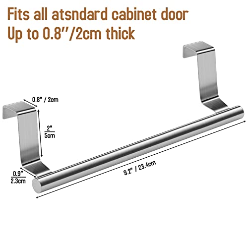 Stainless Steel Over The Door Towel Rack-Towel Holder Hang on Cabinet or Door for Kitchen, Bathroom, Laundry,Office -Holds Hanging Towels, Hand Towels,Dish Towel- 2 Pack (Silver)