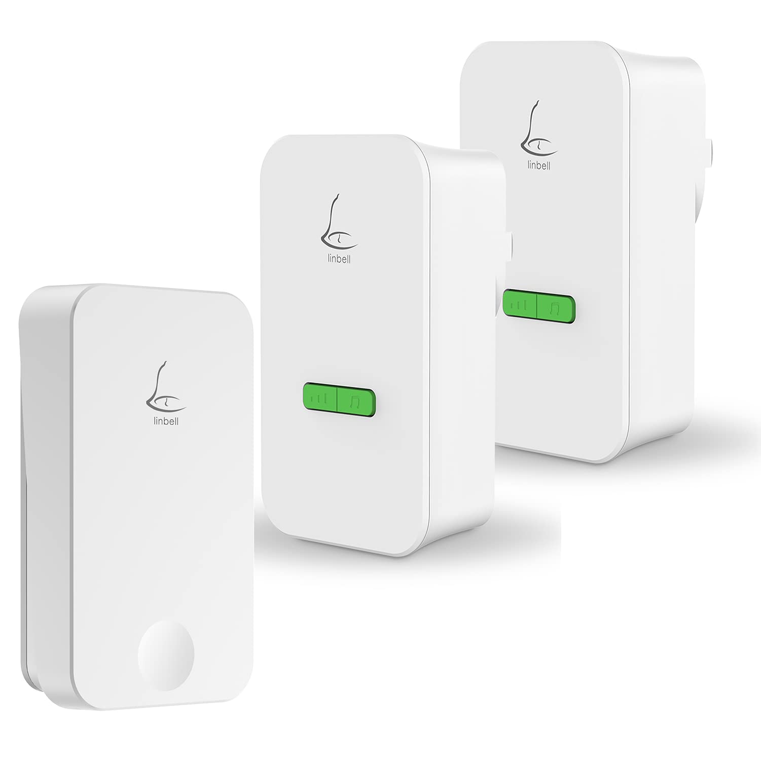 Door Bell Ringer Wireless, Batteryless Wireless Doorbell Loud Enough, Smart Remote Wireless Doorbells for Home Apartment Classroom Office, One Self-Powered Push Button & Two Plug in Receivers, White