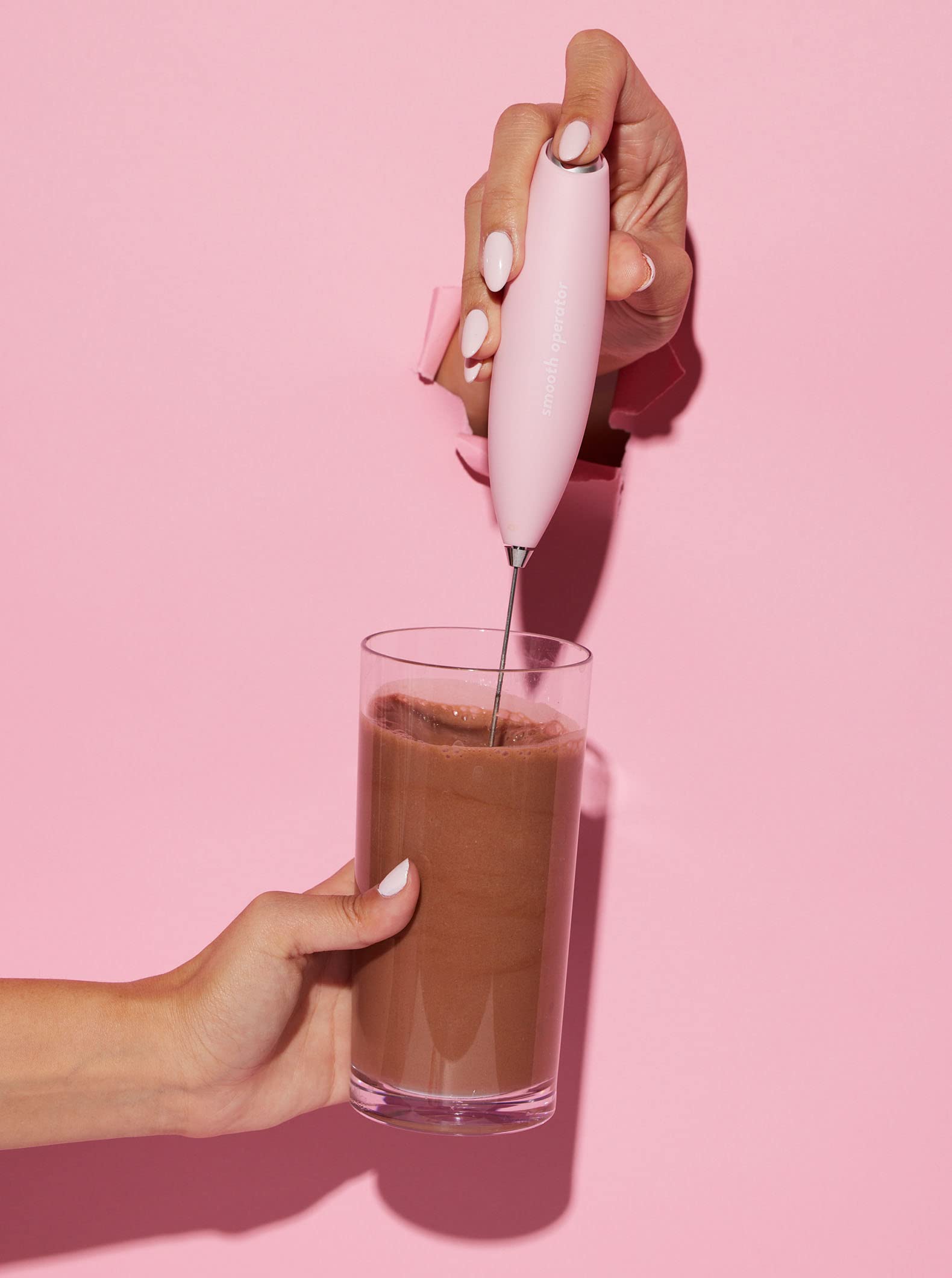 Smooth Operator Pink Handheld Electric Whisk, Milk Frother, Foam Maker for Protein, Coffee & More - Stainless Steel Stand Included