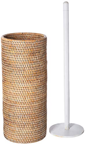 KOUBOO 1030058 La Jolla Hand Woven Rattan Toilet Roll Stand Pendant Lamp, White Wash