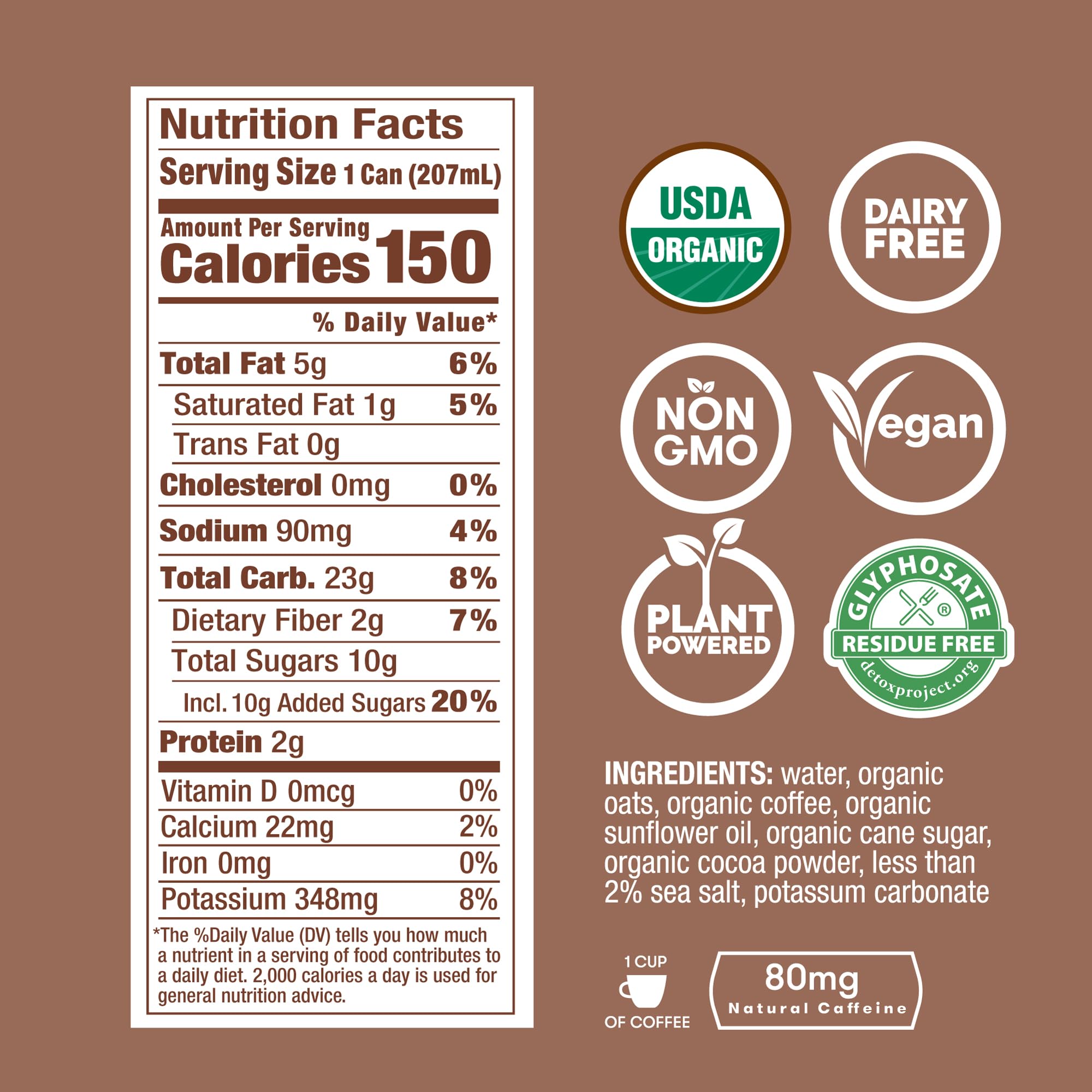 RISE Brewing Co. Oat Milk Mocha Nitro Cold Brew Coffee, No Sugar Added & No Dairy, Organic & Non-GMO, Low Acidity & Vegan, 7 Fl. Oz. Cans
