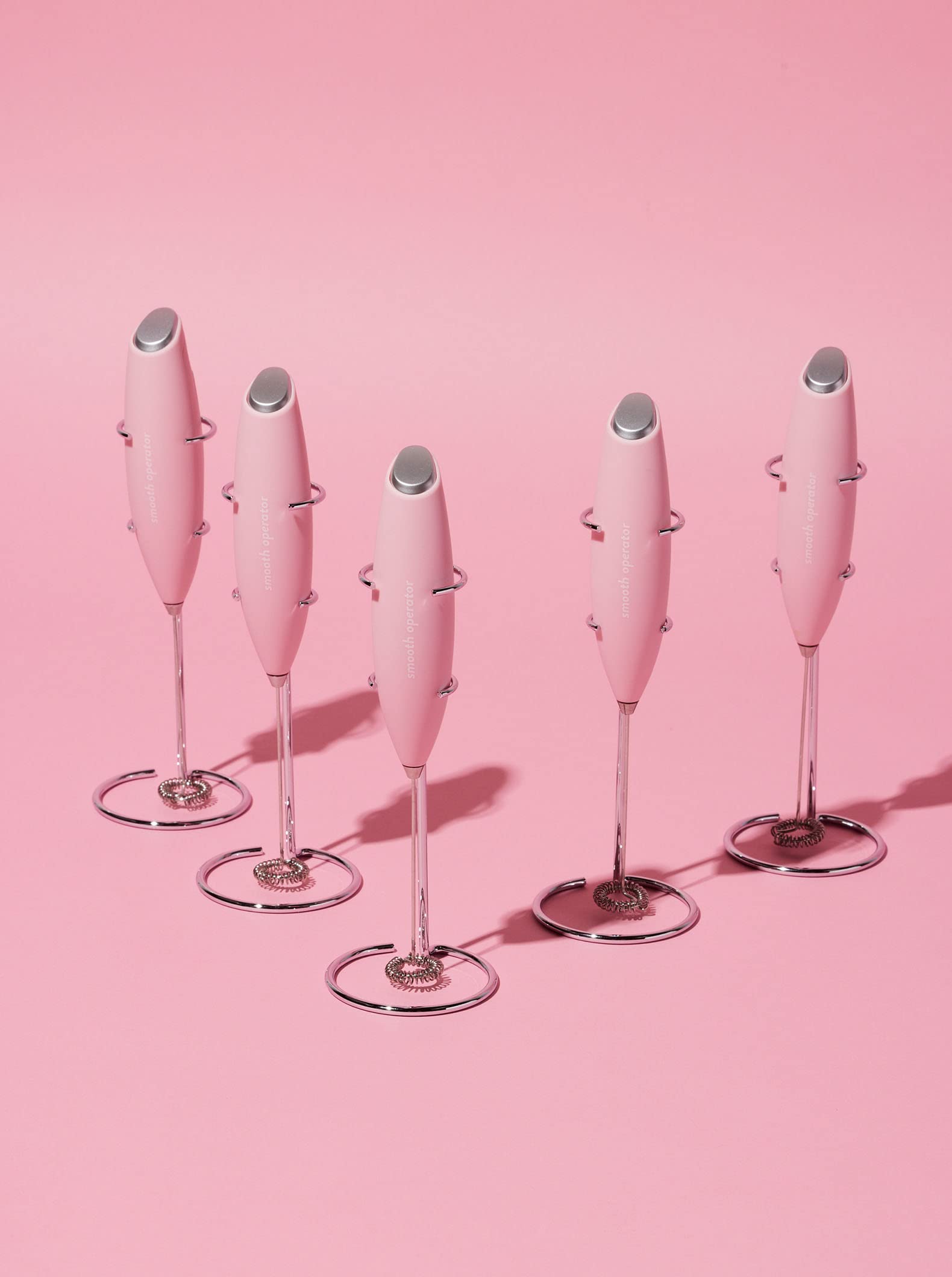 Smooth Operator Pink Handheld Electric Whisk, Milk Frother, Foam Maker for Protein, Coffee & More - Stainless Steel Stand Included