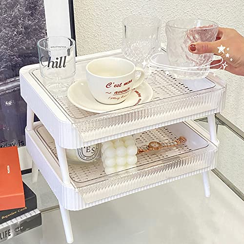 YISONHO 2-Tier Bathroom Countertop Organizer Makeup Shelf Dish Rack with Removable Drain Tray, Cosmetic, Toiletries Bathroom Tray, Kitchen Spice Rack Counter Shelf Organizers (White)