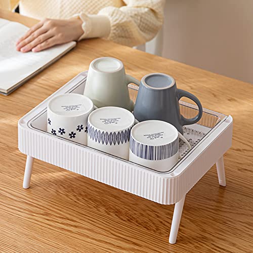 YISONHO 2-Tier Bathroom Countertop Organizer Makeup Shelf Dish Rack with Removable Drain Tray, Cosmetic, Toiletries Bathroom Tray, Kitchen Spice Rack Counter Shelf Organizers (White)