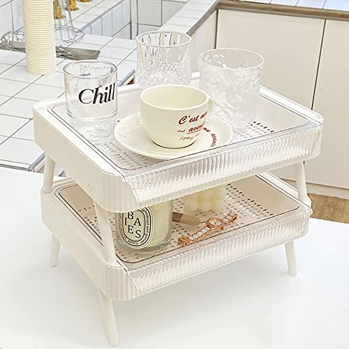 YISONHO 2-Tier Bathroom Countertop Organizer Makeup Shelf Dish Rack with Removable Drain Tray, Cosmetic, Toiletries Bathroom Tray, Kitchen Spice Rack Counter Shelf Organizers (White)