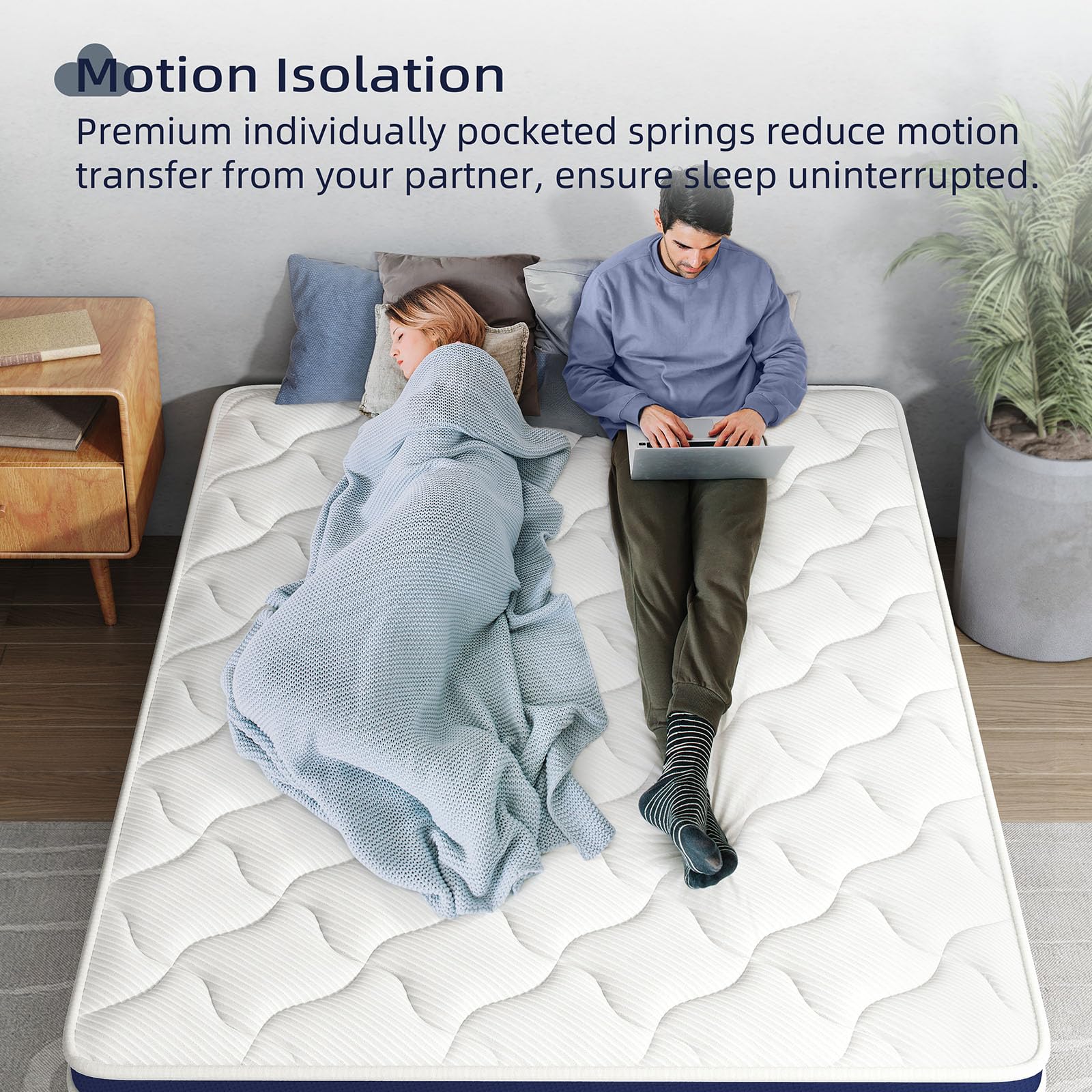 Crystli Queen Size Mattress 12 Inch Bed in A Box Hybrid Mattress with Zero Pressure Foam, Innerspring Mattress for Pressure Relief, Motion Isolation, Medium Firm, CertiPUR-US Certified