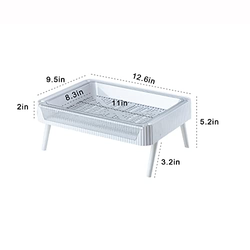 YISONHO 2-Tier Bathroom Countertop Organizer Makeup Shelf Dish Rack with Removable Drain Tray, Cosmetic, Toiletries Bathroom Tray, Kitchen Spice Rack Counter Shelf Organizers (White)