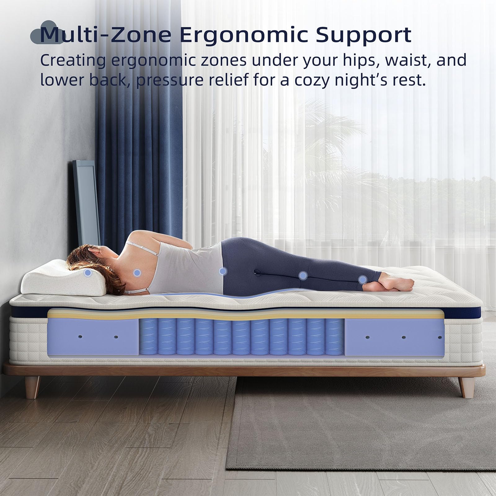 Crystli Queen Size Mattress 12 Inch Bed in A Box Hybrid Mattress with Zero Pressure Foam, Innerspring Mattress for Pressure Relief, Motion Isolation, Medium Firm, CertiPUR-US Certified