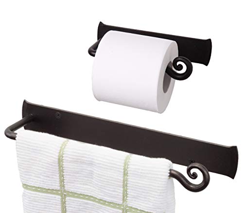 RTZEN Wrought Iron Bathroom Accessories Set, Decorative Hand Towel Bar and Toilet Paper Holder