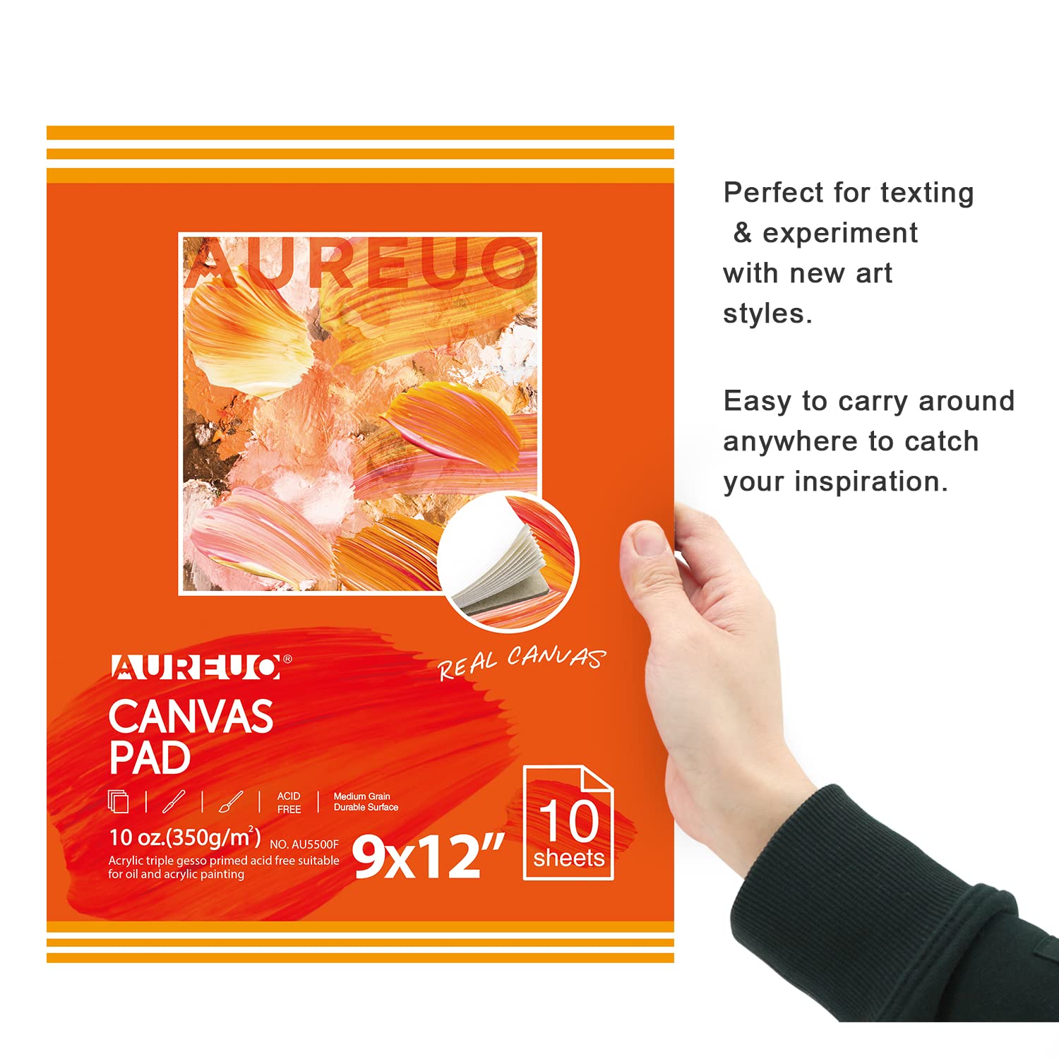 AUREUO Canvas Pad for Painting 10 Sheets, 10 Oz. - 9x12 Inch, 1 Pack - Triple Primed Glue Bound Cotton Canvas Paper for Oil and Acrylic Paints Art Supply for Mixed Media Painting