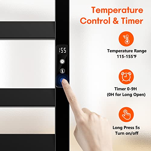 Colliford Towel Warmer, Towel Heater Rack for Bathroom, 8-bar Electric Towel Dryer Wall-Mounted Plug-in Bath Heater, 201 Stainless Steel Hot Towel Rack with Timer and Smart Temperature Control