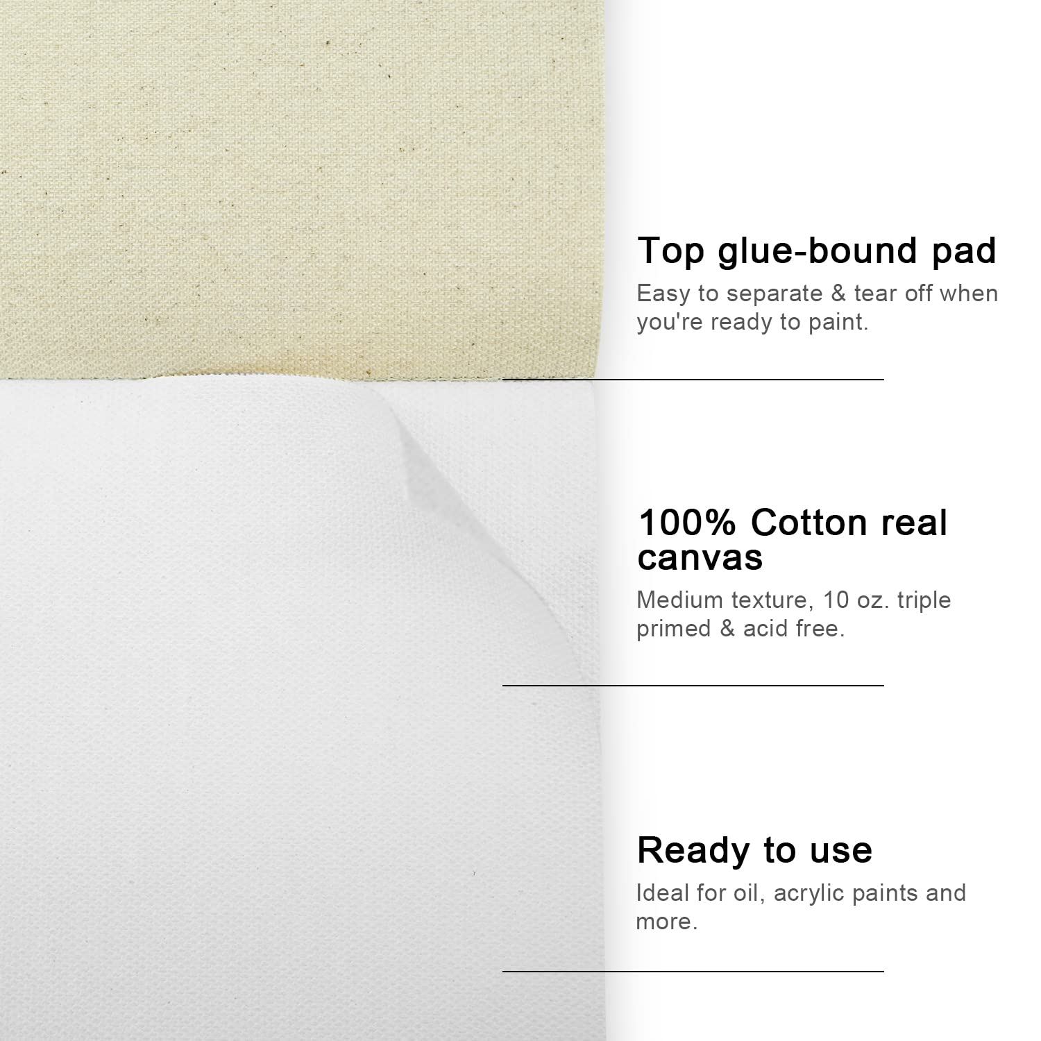 AUREUO Canvas Pad for Painting 10 Sheets, 10 Oz. - 9x12 Inch, 1 Pack - Triple Primed Glue Bound Cotton Canvas Paper for Oil and Acrylic Paints Art Supply for Mixed Media Painting