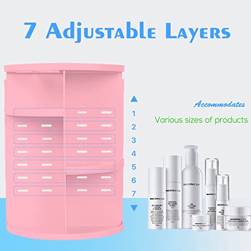 Artbisons Makeup Perfume Organizer, 360 Rotating Cosmetic Storage Make Up Organizers for Vanity Lotion Display Case Dresser Countertop Skincare Lazy Susan Organizer Pink
