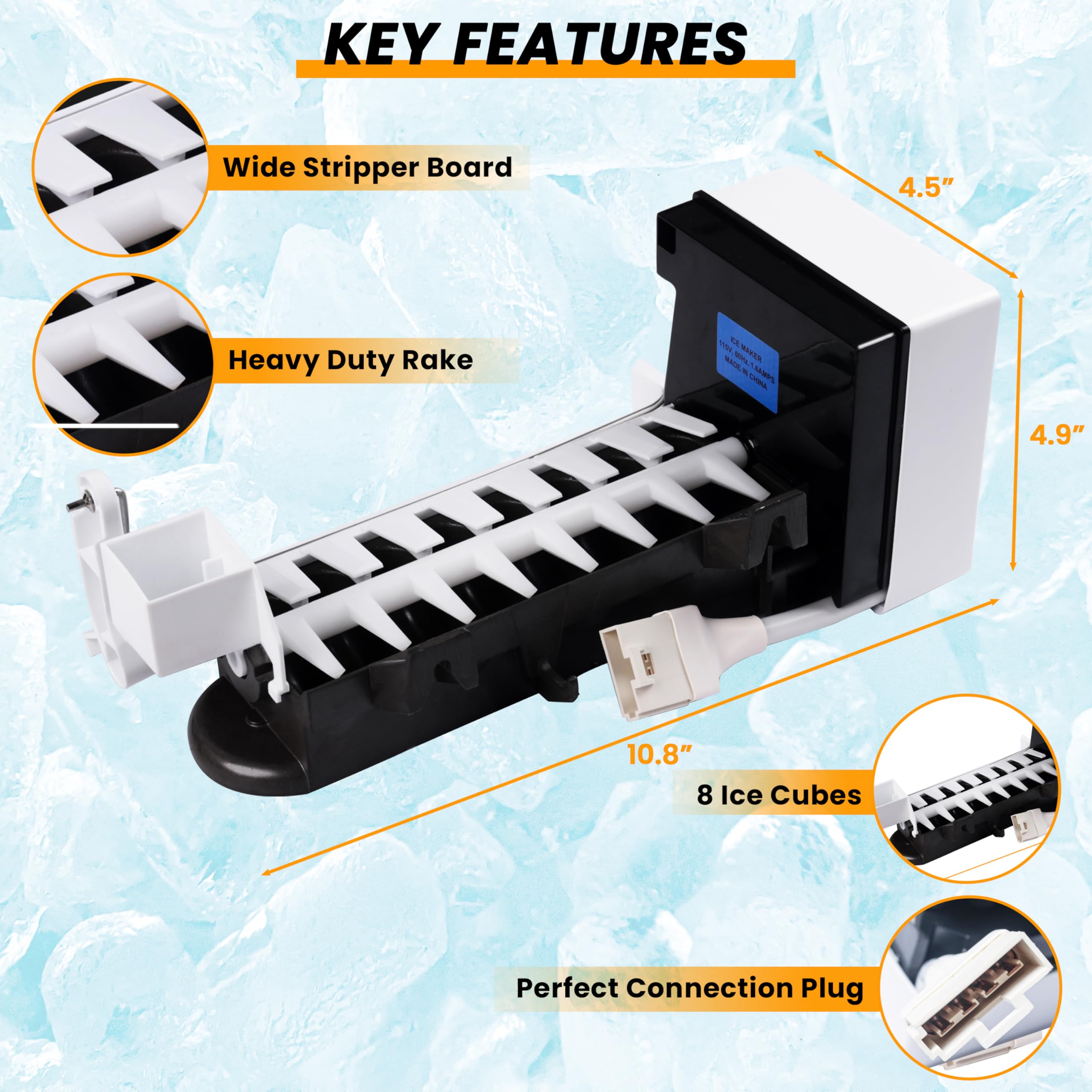 RARELEMON 2198597 W10190960, 2198597R Compatible Ice Maker for KitchenAid KSCS25INSS00, KSCS25INMS00 Refrigerator Models