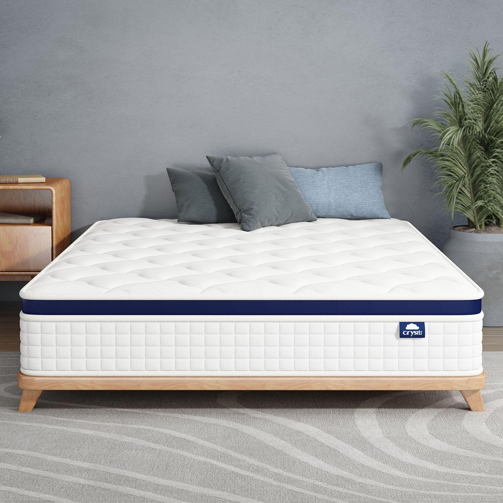 Crystli Queen Size Mattress 12 Inch Bed in A Box Hybrid Mattress with Zero Pressure Foam, Innerspring Mattress for Pressure Relief, Motion Isolation, Medium Firm, CertiPUR-US Certified