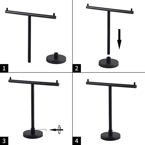 GERZWY Matte Black Hand Towel Holder Tree Rack Free Standing SUS 304 Stainless Steel Countertop Towel Ring DZY08-BK