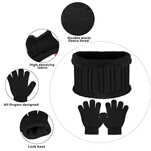 Kids Hat Scarf Gloves Set, Kids Winter Beanie Hat Scarf Gloves Set with Knit Thick Warm Fleece Lined for 3-6 Years Old