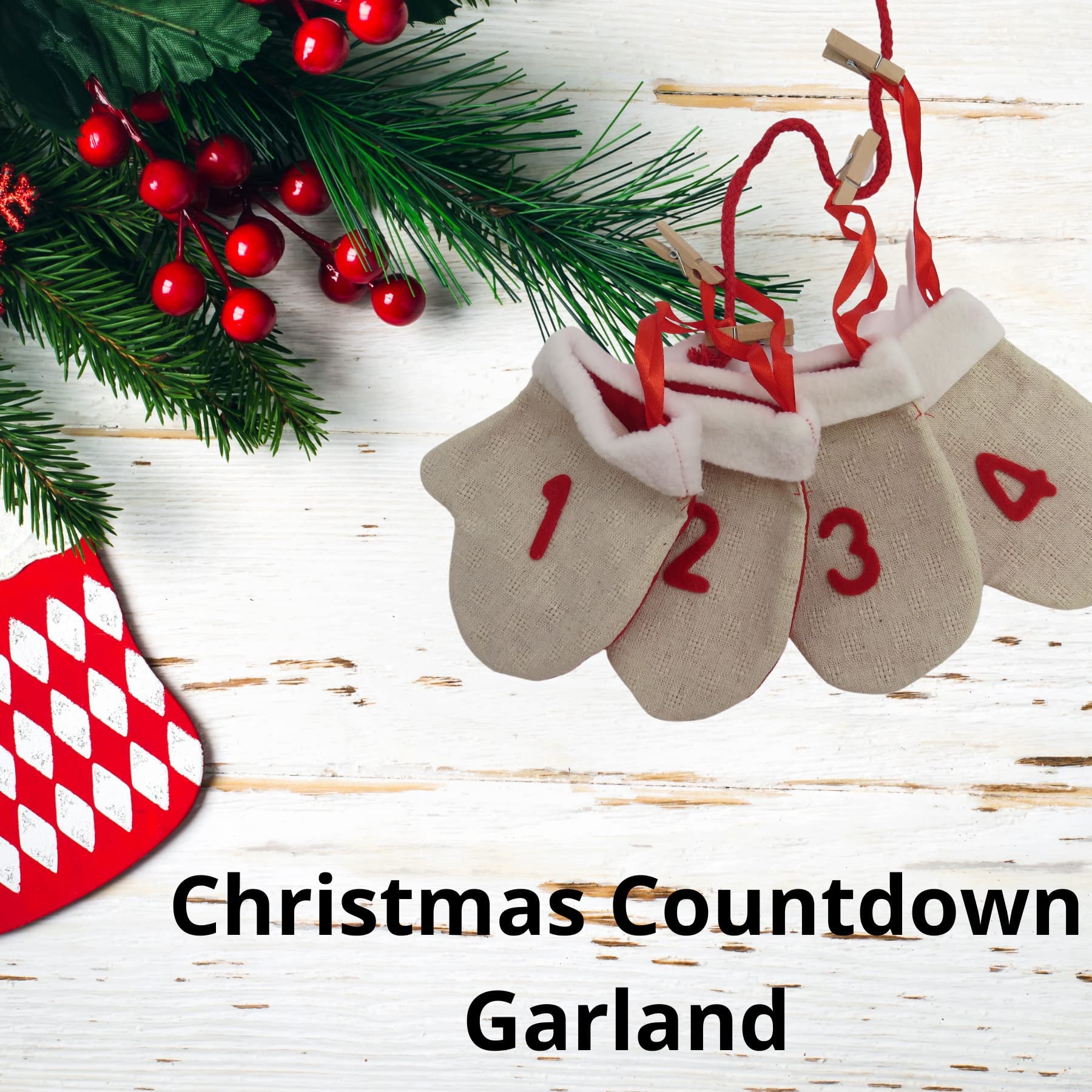 Winter Mitten Christmas Coundown Holiday Garland, Cute Home Decor Christmas Activities for Kids, Style May Vary