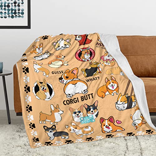 Corgi Throw Blanket Cute Dog Ultra Soft Warm Cozy Lightweight Microfiber Blankets Flannel Sherpa Fuzzy Fluffy Plush Throws for Sofa Couch Bedding All Season 60"x50"