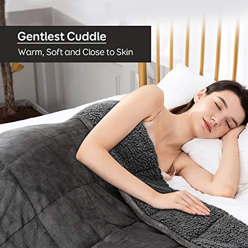 Sivio Weighted Blanket for Adult, 15 lbs Sherpa Heavy Blanket with Soft Flannel Reversible, Queen Size, Extra Warm Cozy Fluffy Weighted Blanket, 60x80 Inches Dual Sided Grey