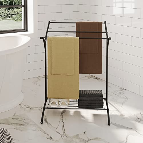 JOIN IRON Freestanding Towel Rack, 3 Tiers Black Metal Towel Rack rfor Bathroom Accessories Organizer for Bath Storage & Hand Towels,Washcloths,Next to Tub or Shower