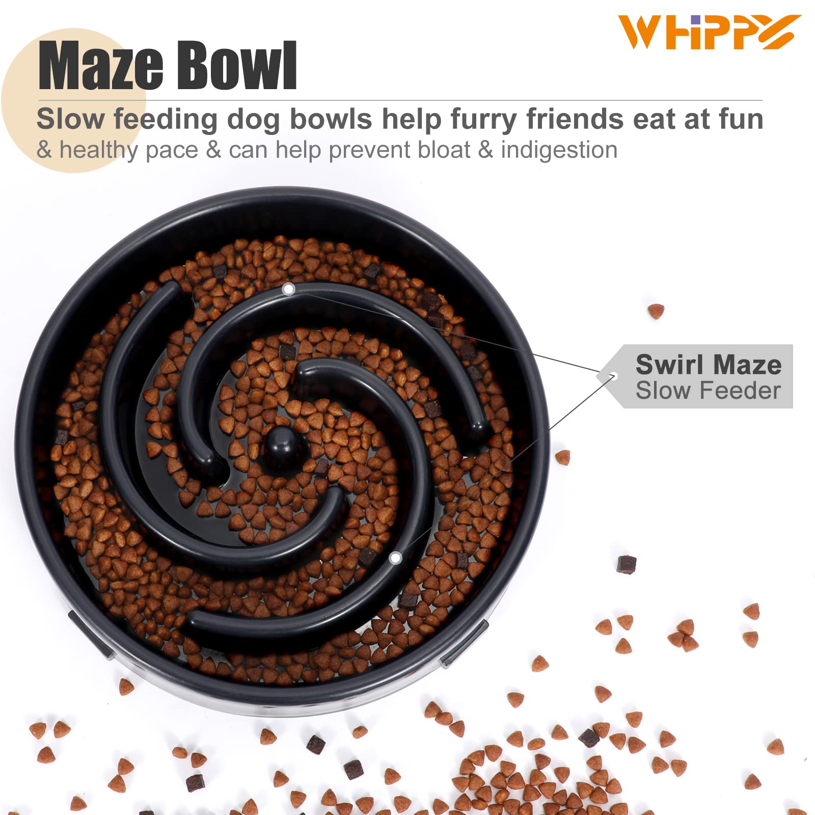 WHIPPY Slow Feeder Bowl for Small Medium Dog Fun Maze Feeder Dog Food Water Bowl Anti-Slip Puzzle Bowl No Chocking Healthy Interactive Bloat Stop Dog Bowl Dish,Medium,Black