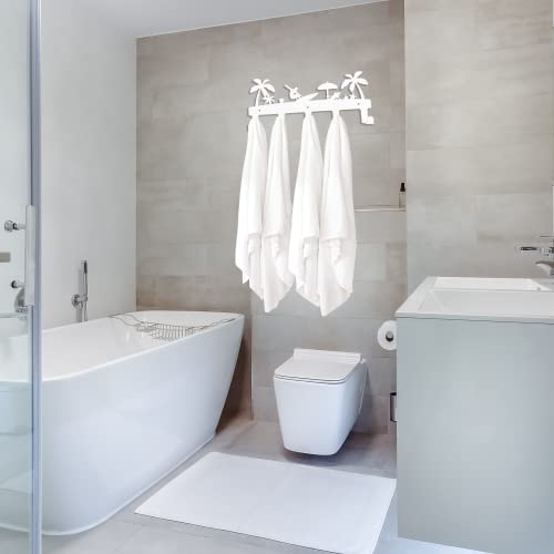 Pool Beach Towel Rack for Bathroom Wall Mount Towel Holder White Metal Towel Racks Rustproof and Waterproof Robes Coat Holder Bedroom Hanger Wall-Mounted-5 Hooks 16 Inch