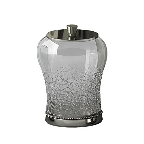 nu steel Container Coyote Qtip Dispenser Bathroom Vanity Storage Organiser, Canister, Apothecary Jar for Cotton Swabs, Rounds, Balls, Crackle Glass with Metal Trims