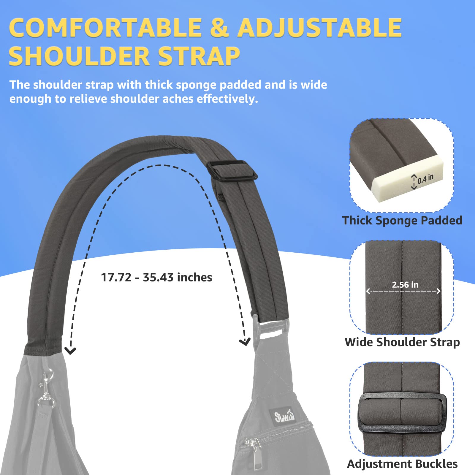 SlowTon Dog Carrier Sling - Thick Padded Adjustable Shoulder Strap Dog Carriers for Small Dogs, Puppy Carrier Purse for Pet Cat with Front Zipper Pocket Safety Belt Machine Washable (Grey L)