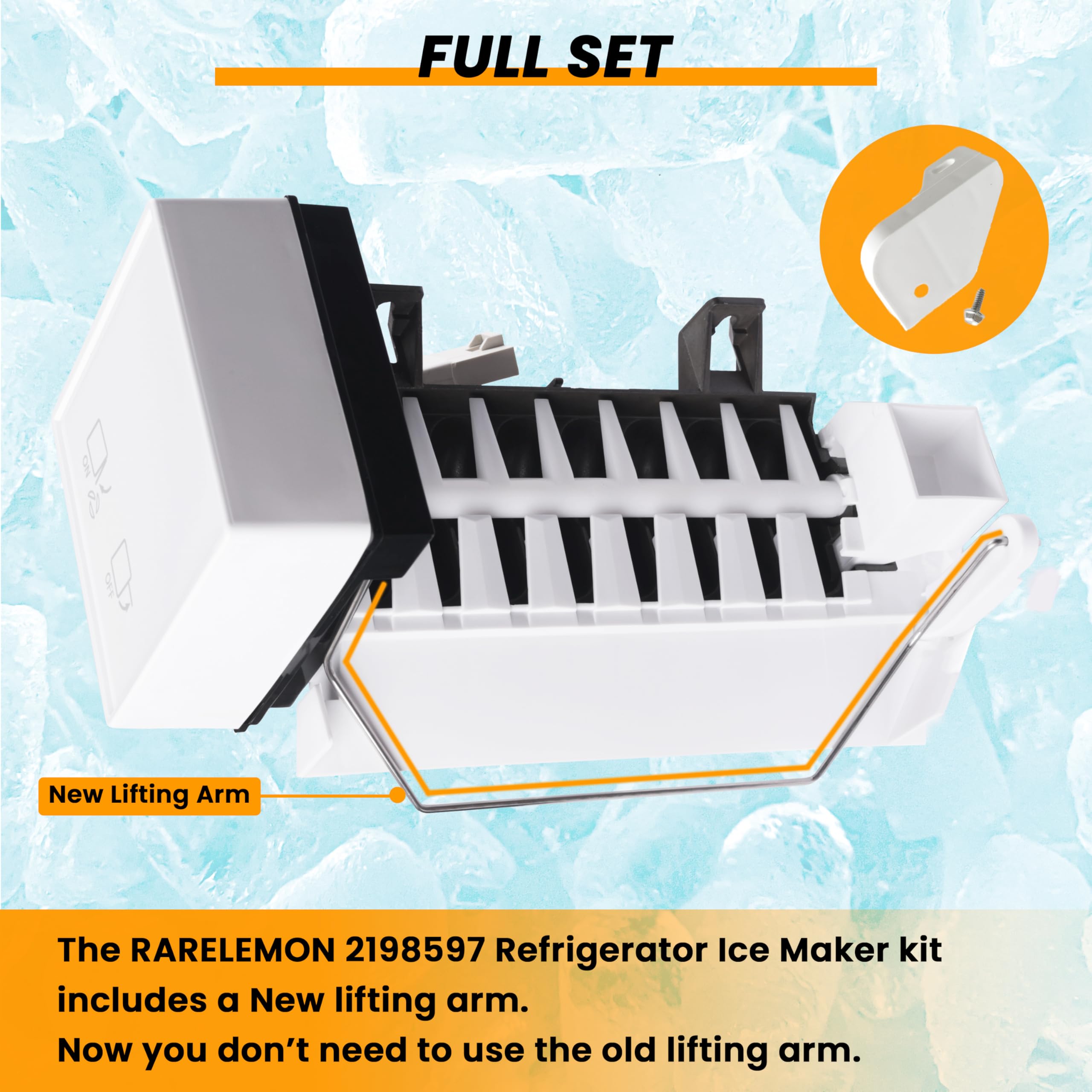 RARELEMON 2198597 W10190960, 2198597R Compatible Ice Maker for KitchenAid KSCS25INSS00, KSCS25INMS00 Refrigerator Models