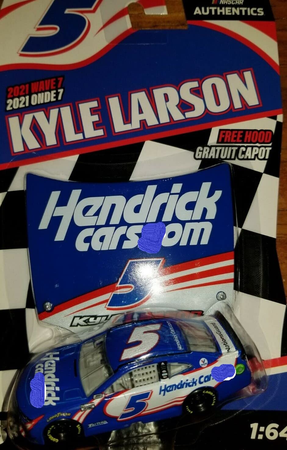 Action Racing 2021 Wave 7 Kyle Larson #5 Blue White 1/64th Scale Diecast with Matching Mini Hood Insert Car Measures 3inch L x 1inch W Tall