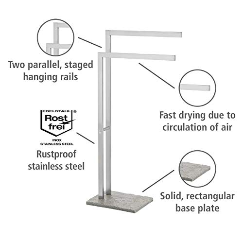 WENKO Granite Hand Towel Holder Stand for Bathroom, Double Tower Racks, Freestanding, 33.86 x 7.87 inch, Satinised