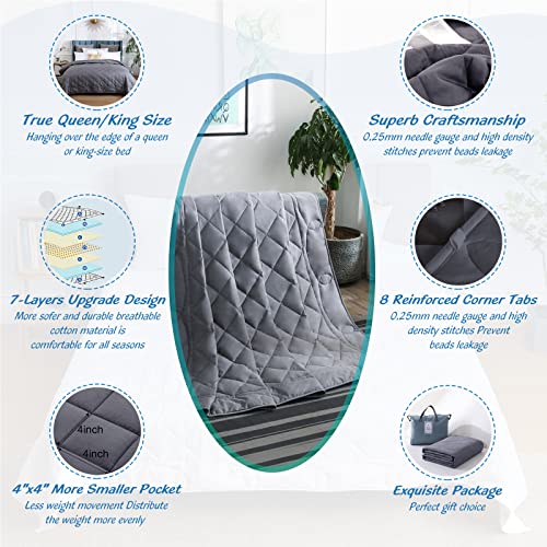JOLLYVOGUE King Size Weighted Blanket 25 lbs-88''x104'' for Adult with Premium Fabric and Glass Beads, Dark Grey