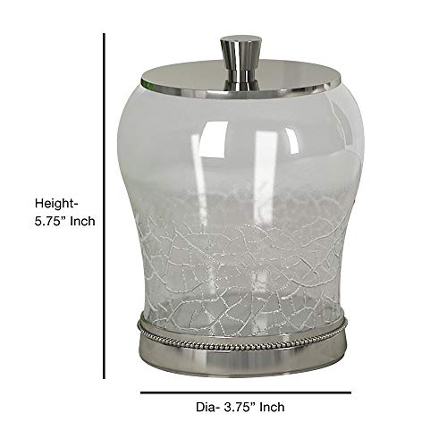 nu steel Container Coyote Qtip Dispenser Bathroom Vanity Storage Organiser, Canister, Apothecary Jar for Cotton Swabs, Rounds, Balls, Crackle Glass with Metal Trims