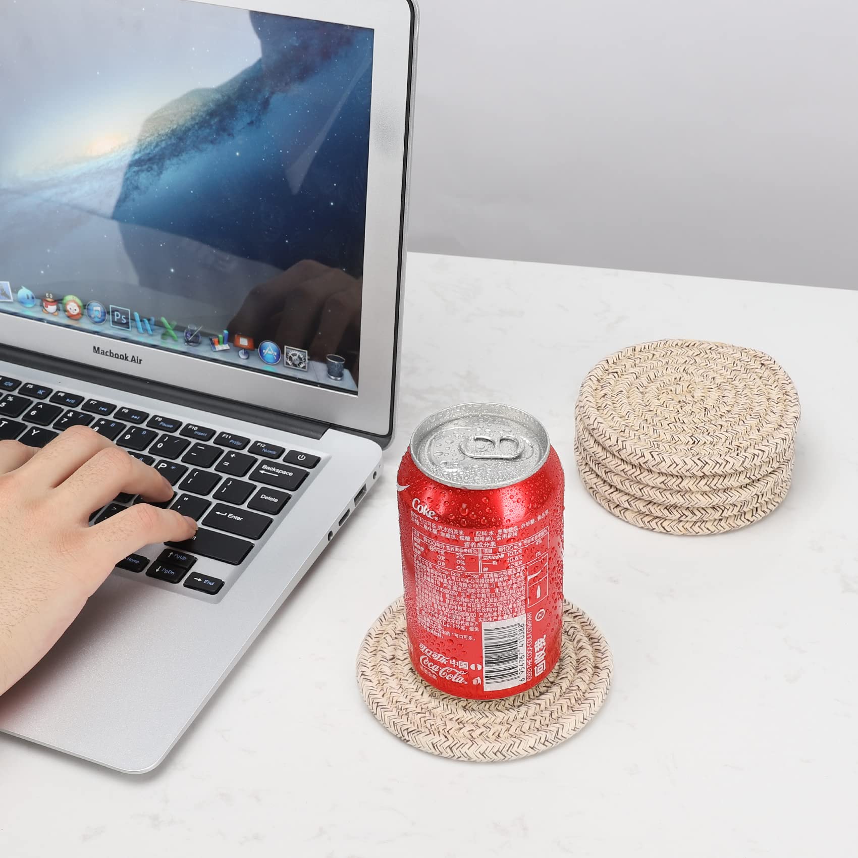 ABenkle 6 Pcs Coasters for Drinks,Super Absorbent Drink Coasters, Stylish Handmade Round Woven Coaster for Coffee Table Tabletop Protection Housewarming Gift for Home Decor - 4.3 Inches, Mixed Brown