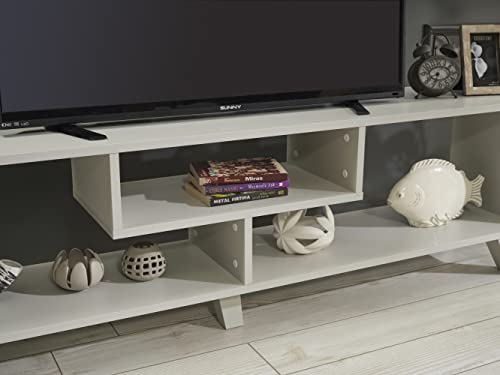 HT Design Parma Mid Century Modern Tv Stand Open Shelving Entertainment Centre 67 inch Tv Unit, Grey