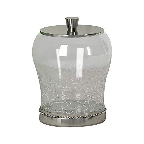 nu steel Container Coyote Qtip Dispenser Bathroom Vanity Storage Organiser, Canister, Apothecary Jar for Cotton Swabs, Rounds, Balls, Crackle Glass with Metal Trims