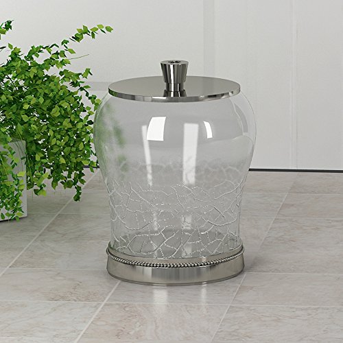 nu steel Container Coyote Qtip Dispenser Bathroom Vanity Storage Organiser, Canister, Apothecary Jar for Cotton Swabs, Rounds, Balls, Crackle Glass with Metal Trims