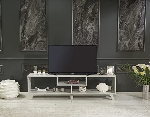 HT Design Parma Mid Century Modern Tv Stand Open Shelving Entertainment Centre 67 inch Tv Unit, Grey