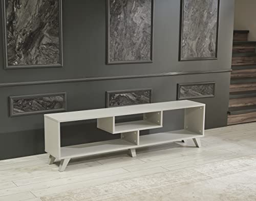 HT Design Parma Mid Century Modern Tv Stand Open Shelving Entertainment Centre 67 inch Tv Unit, Grey