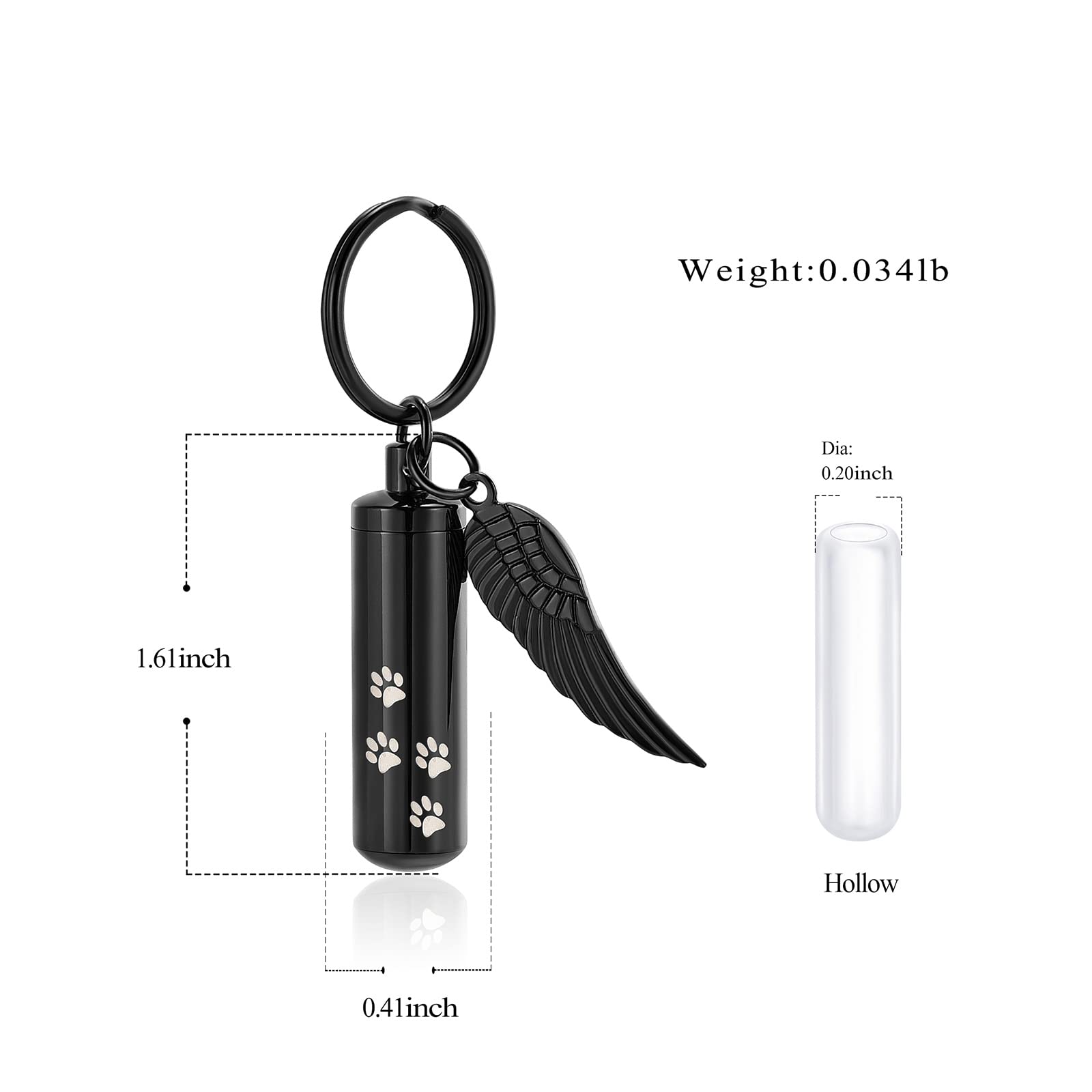 Imrsanl Cremation Jewelry Glass Cylinder Urn Keychain for Ashes for Pet Keepsake Urn Key Chain for Ashes for Dog Cat Cremation Pendant Key Ring for Ashes (Glass Cylinder-Black)
